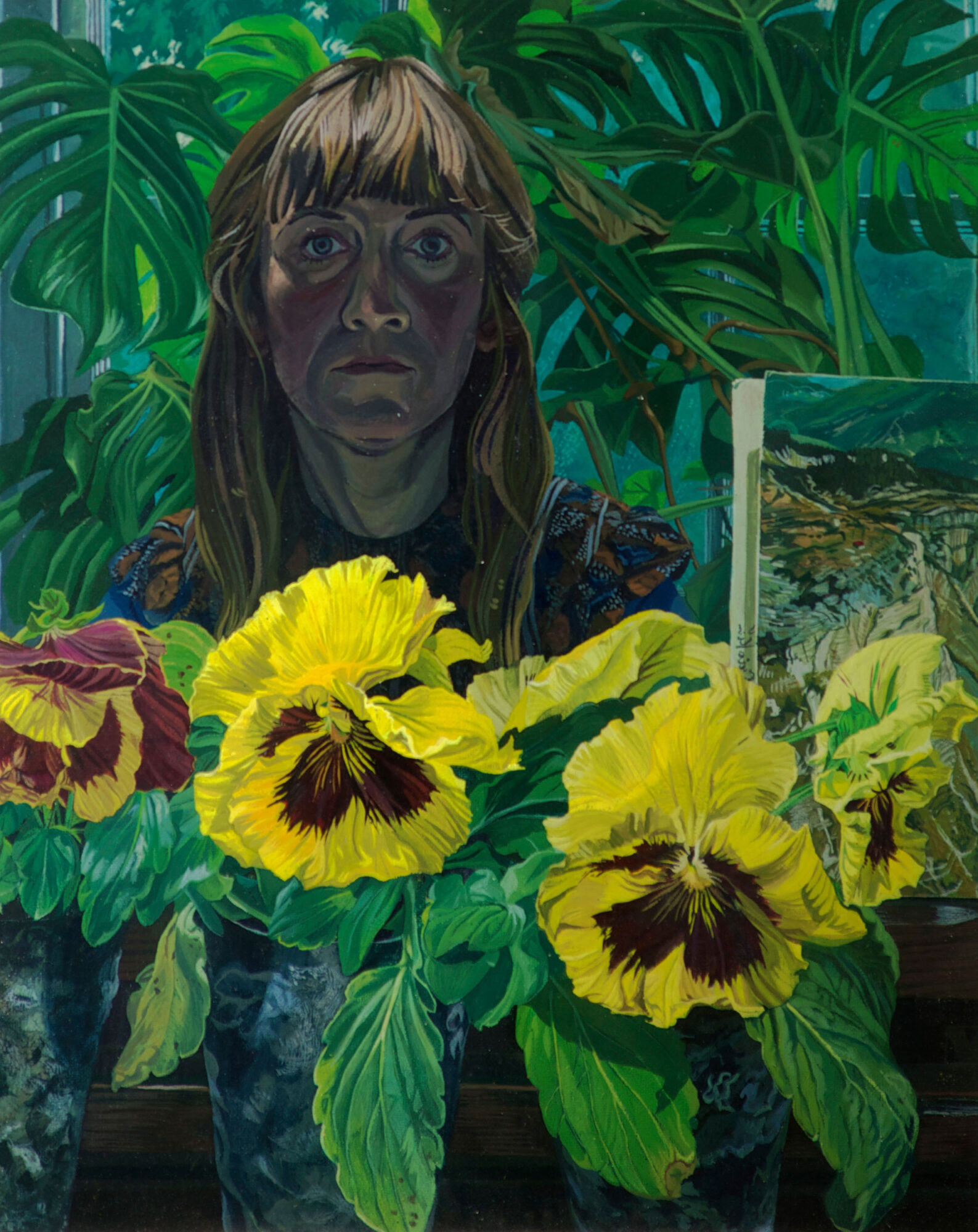 Self Portrait with Giant Pansies – MOMA Machynlleth